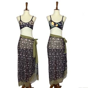 Swim | Boho Green And Gray Floral Sarong Beach Skirt | Poshmark